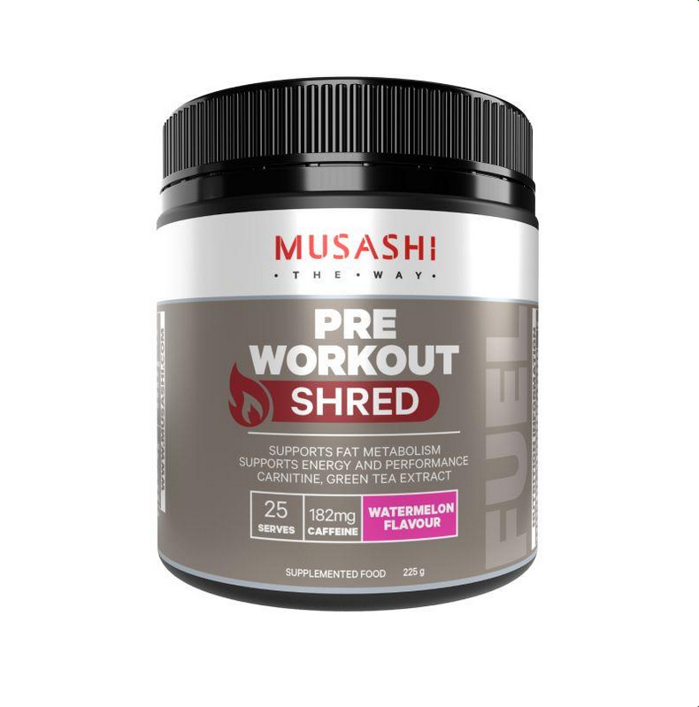 Musashi Pre Workout Shred Watermelon 225g – Better Value Pharmacy
