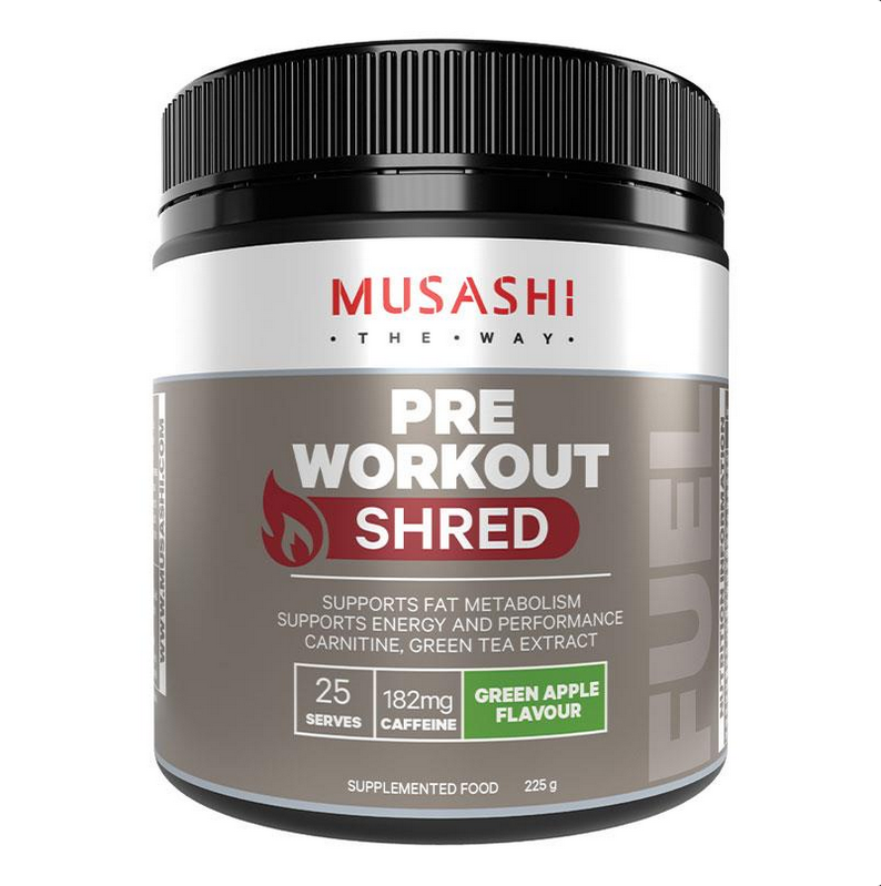 Musashi Pre Workout Shred Green Apple 225g – Better Value Pharmacy