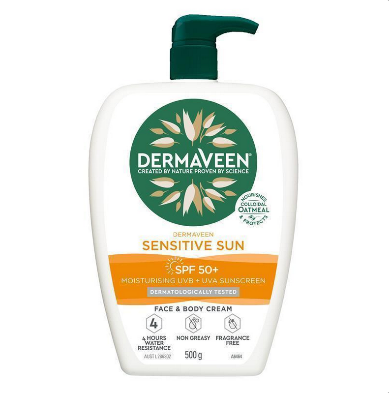 DermaVeen Sensitive Sun SPF 50+ Moisturising Face & Body Cream 500g ...