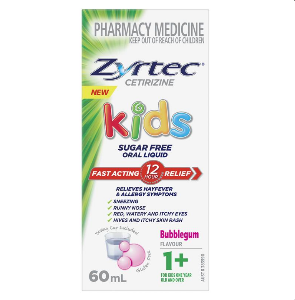 Zyrtec Kids Antihistamine Allergy & Hayfever Oral Liquid Bubblegum 60m ...