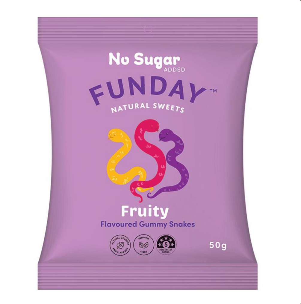 Funday Natural Sweets No Sugar Added Fruity Flavoured Gummy Snakes 50g ...