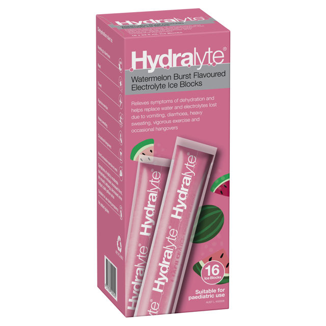 Hydralyte Rehydration Watermelon Burst Flavoured Ice Blocks 16 Pack ...