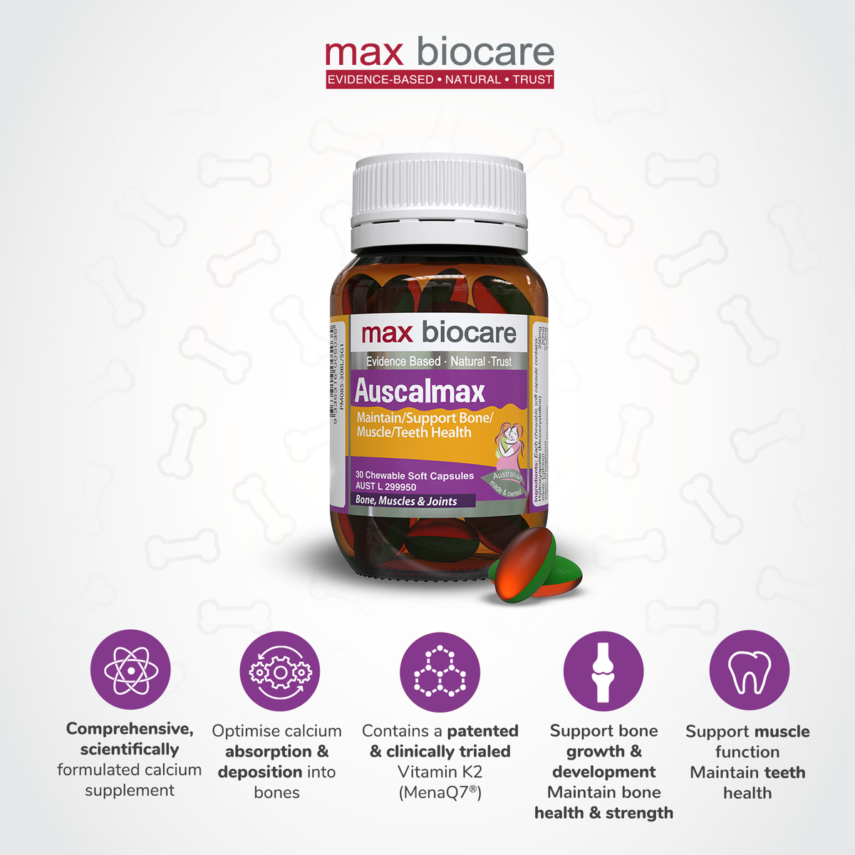 MAX BIOCARE Auscalmax 30 Chewable Soft Capsules – Better Value Pharmacy
