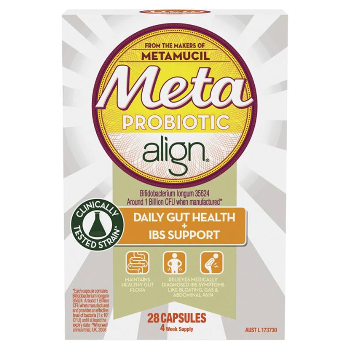 Meta Probiotic Align by Metamucil Daily IBS Probiotics 28 Capsules ...