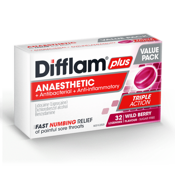 Difflam Plus Anaesthetic Sore Throat Lozenges Wild Berry Flavour 32 Pa ...